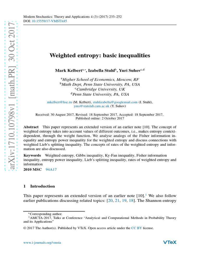 Weighed Entropy | PDF