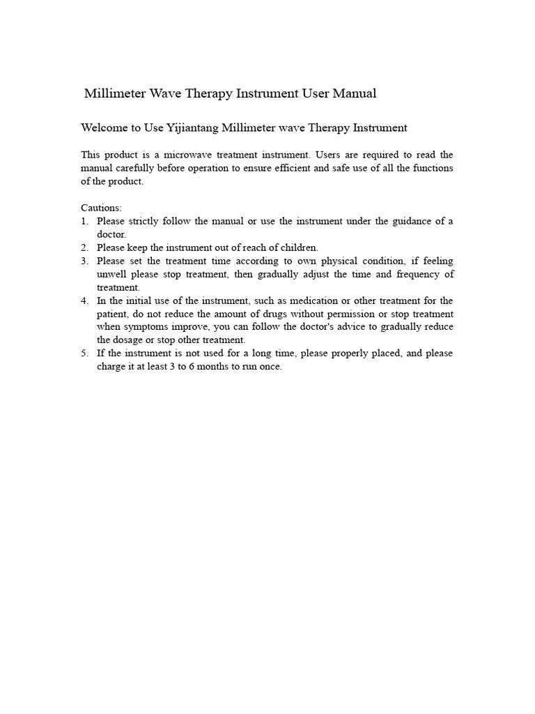 Millimeter Wave Therapy User Manual | PDF | Electromagnetic Radiation ...