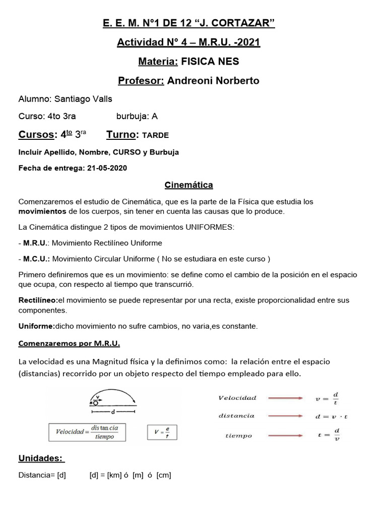 Movimientos Fisica | PDF | Cinemática | Velocidad