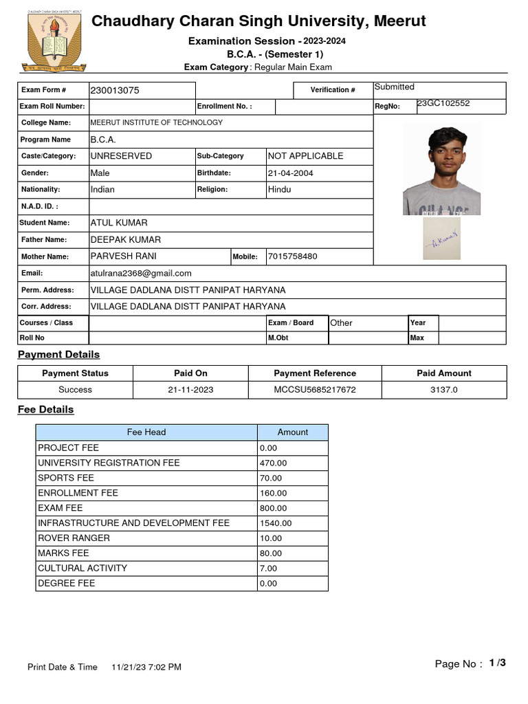 Exam Form CCSU | PDF