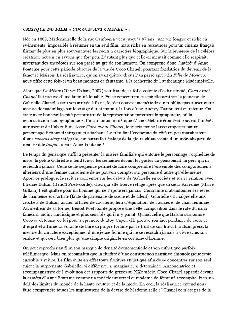 Critique de "Coco avant Chanel" | PDF