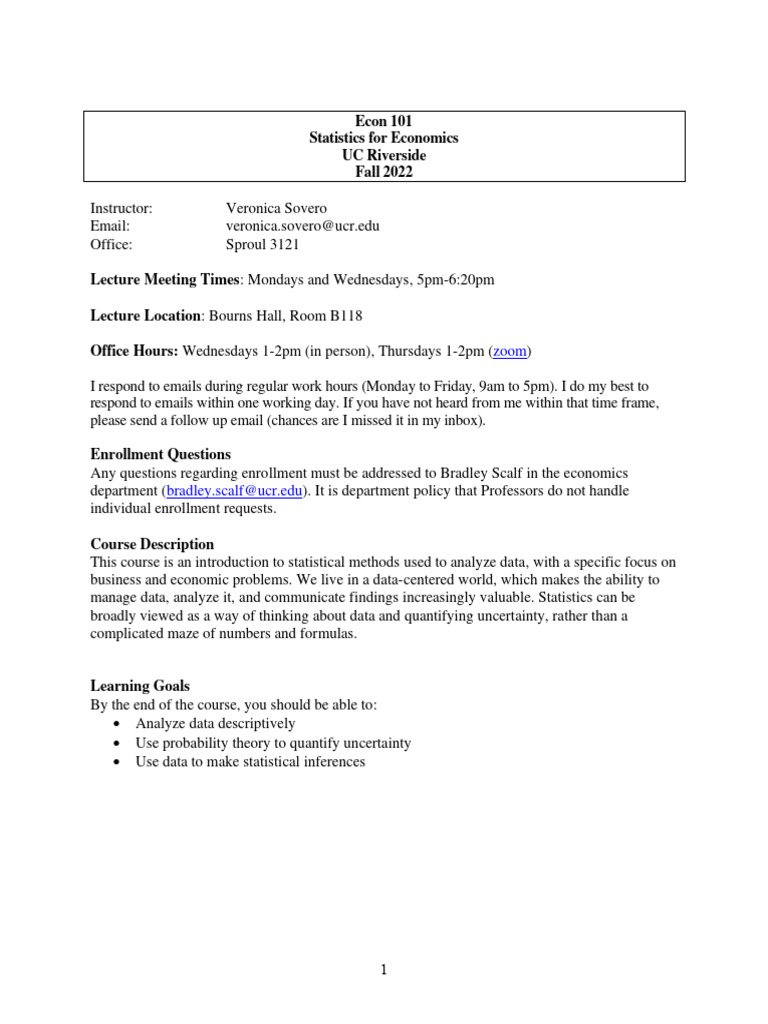 ECON101 - Syllabus - Fall 2022 | PDF