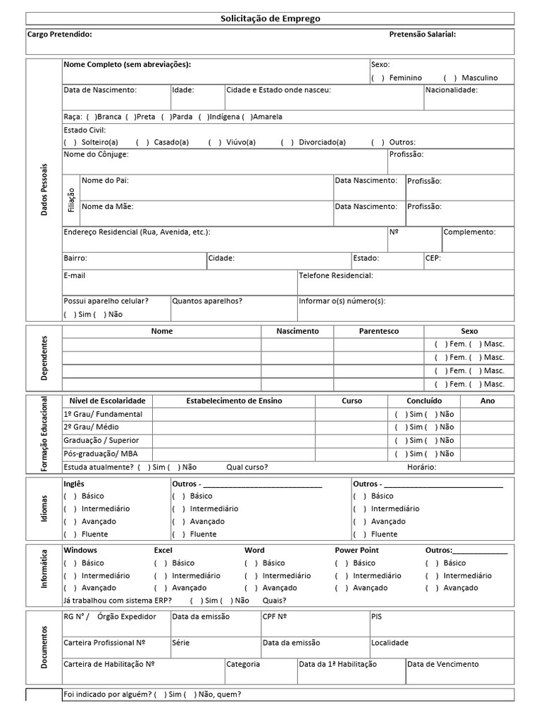 Solicitação de Emprego LUKS | PDF | Gestão de recursos humanos