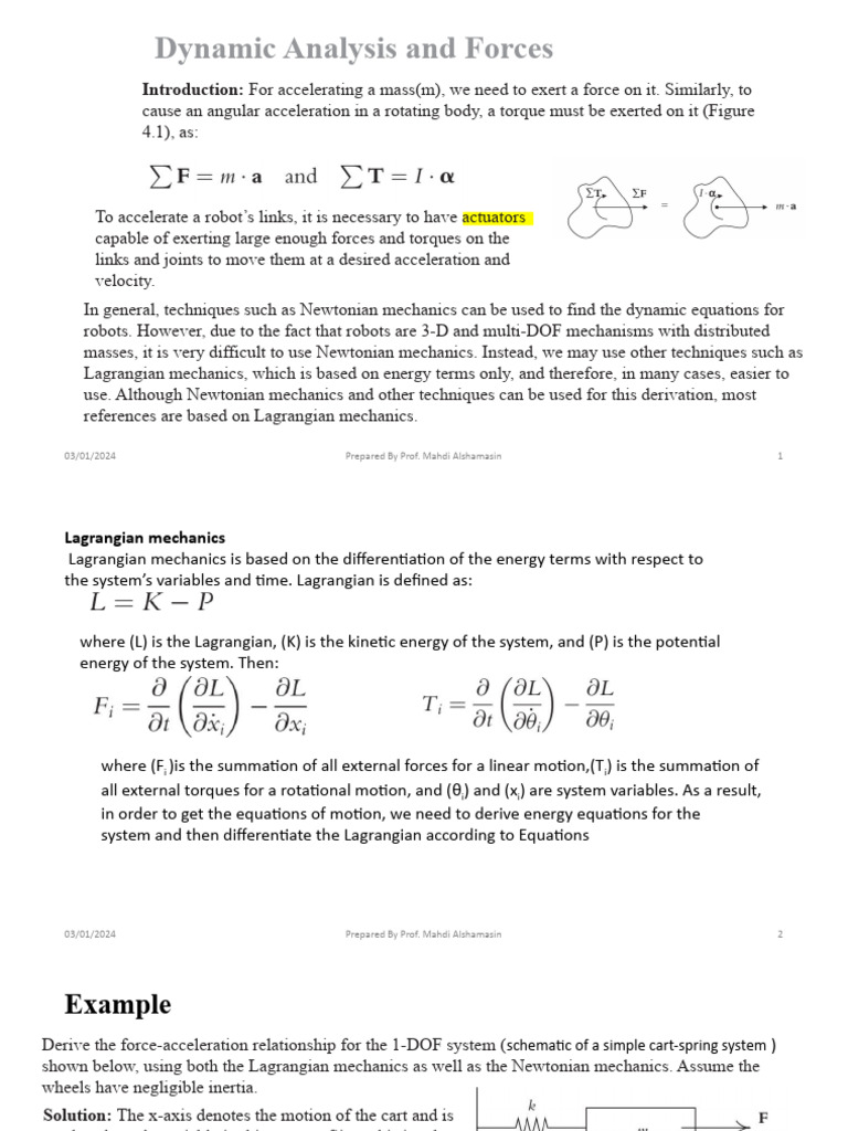 Chapter 7, Dynamics of Robots | PDF