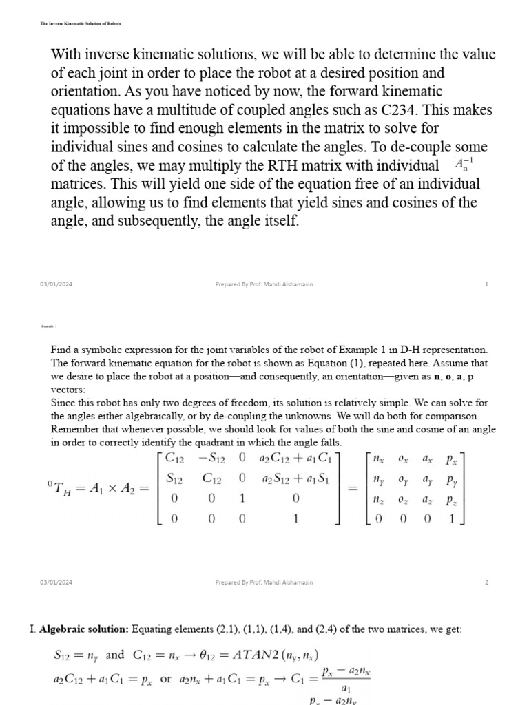 Chapter 6A Inverse Kinematic of Robots | PDF | Teaching Methods ...