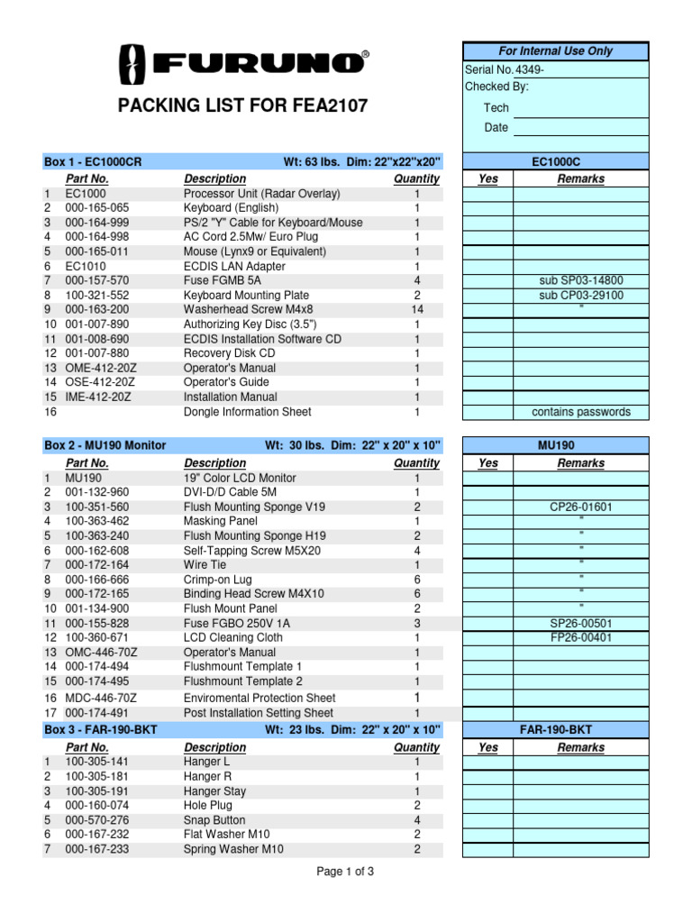 Packing List FEA2107 | PDF | Technology & Engineering