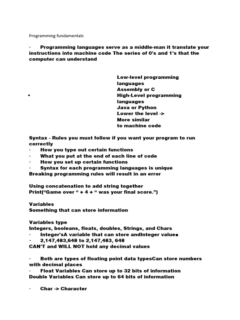 Programming Fundamentals | PDF | Data Type | Programming Language Programming Fundamentals | PDF | Data Type | Programming Language