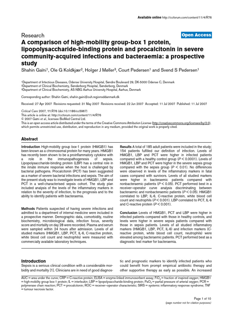 Comparison of High - Mobility Group-Box 1 Protein, Lipopolysaccharide ...