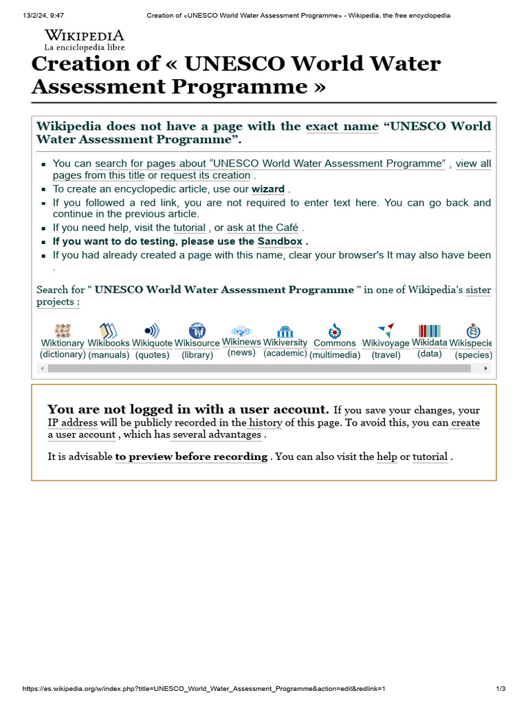 Creation of UNESCO World Water Assessment Programme - Wikipedia, The ...