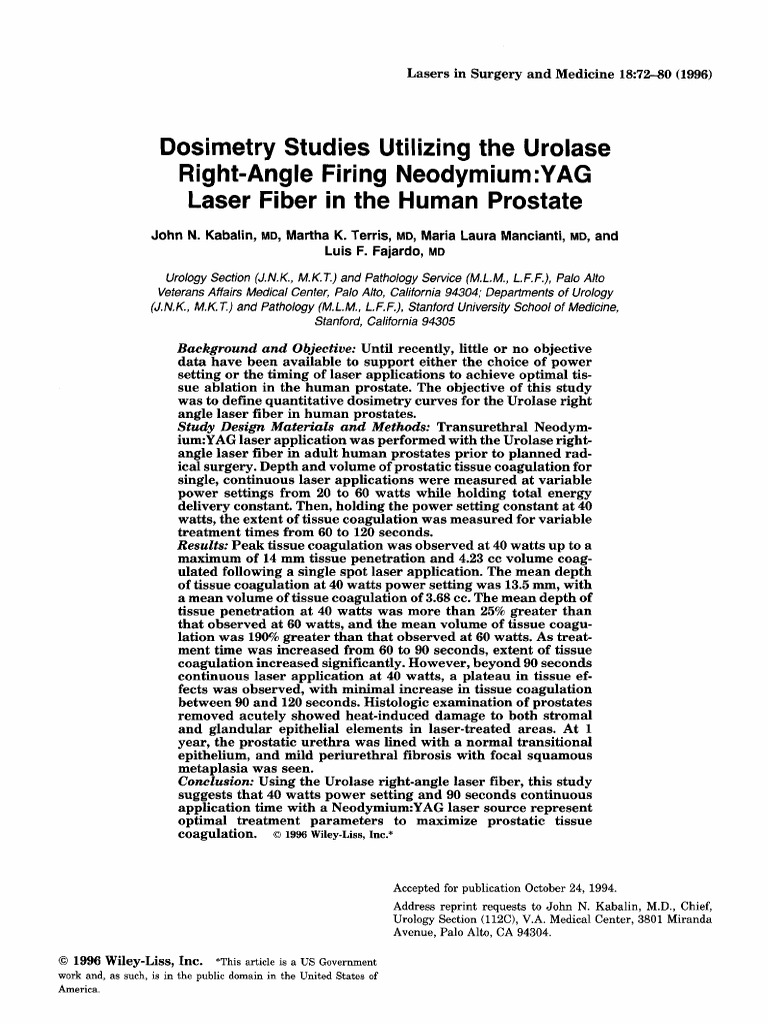 Dosimetry Studies Utilizing The Urolase Right-Angle Firing Neodymium ...