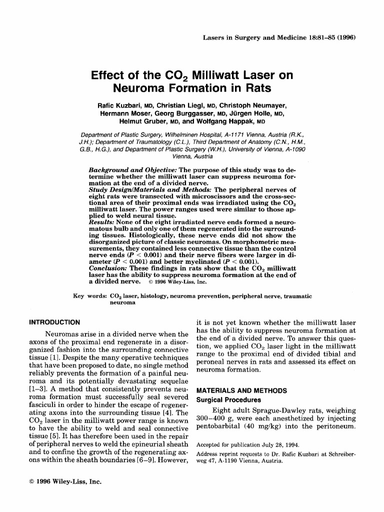 Effect of The CO2 Milliwatt Laser On Neuroma Formation in Rats | PDF | Tissue (Biology) | Histology