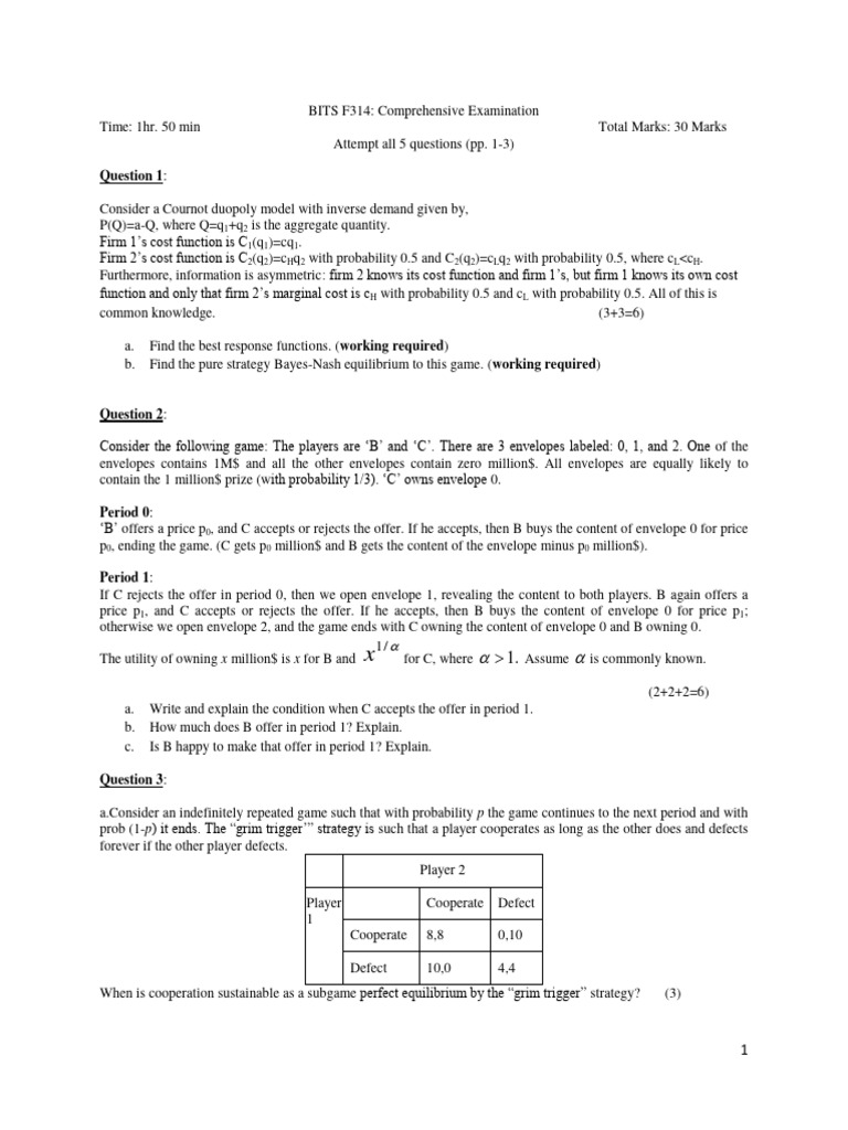 Game Theory Extra Questions | Download Free PDF | Oligopoly | Economics