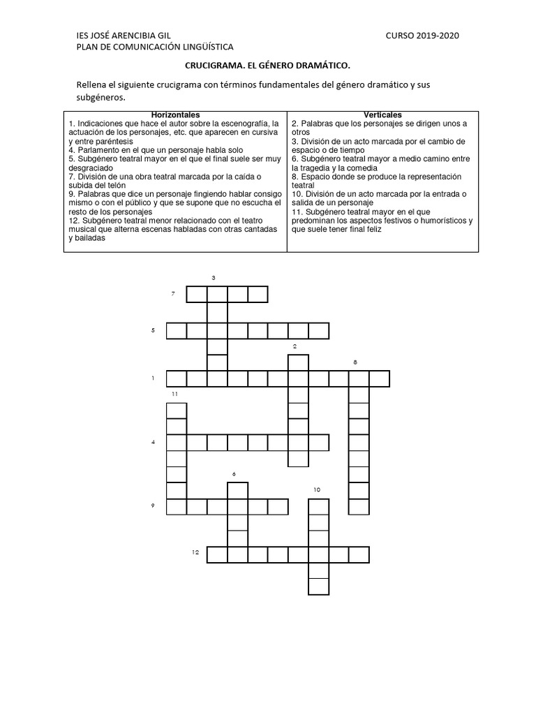 Crucigrama Género Dramatico | PDF
