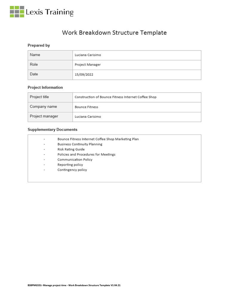 Work Breakdown Structure | PDF