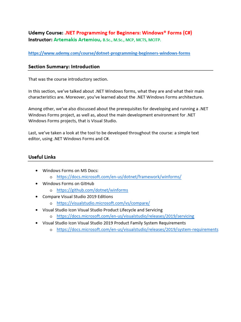 WinForms-Section 1 Summary | PDF