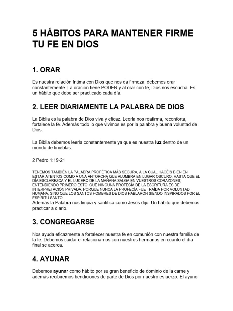 5 Hábitos para Mantener Firme Tu Fe en Dios | PDF | Oración | Fe