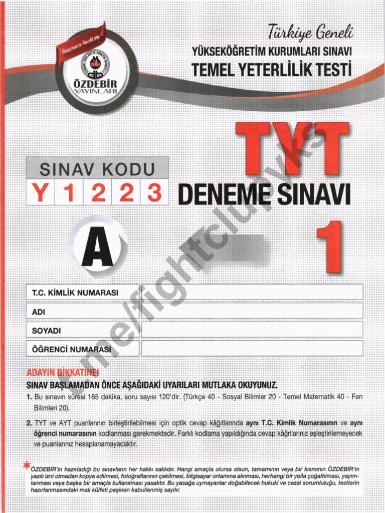 ÖZDEBİR TYT Türkiye Geneli Deneme 2024 | PDF