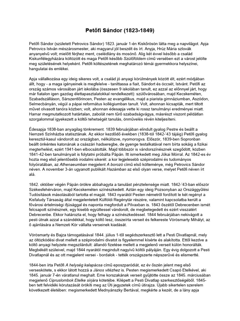Petőfi Sándor (1823-1849) | PDF
