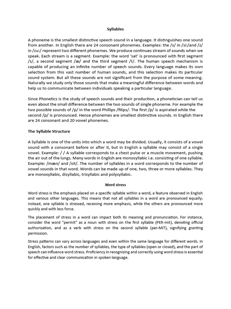 Syllables And Word Stress Pdf Syllable Stress Linguistics