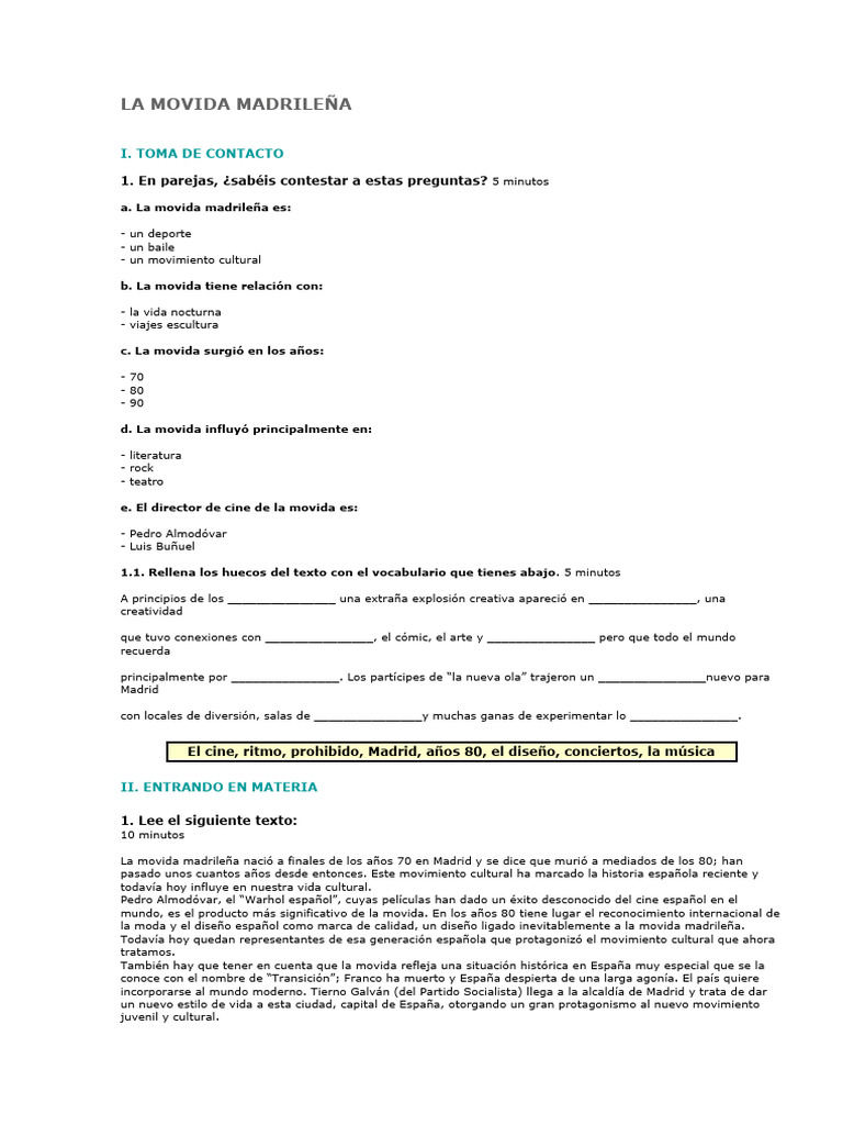 La Movida Madrileña | PDF | Madrid | España