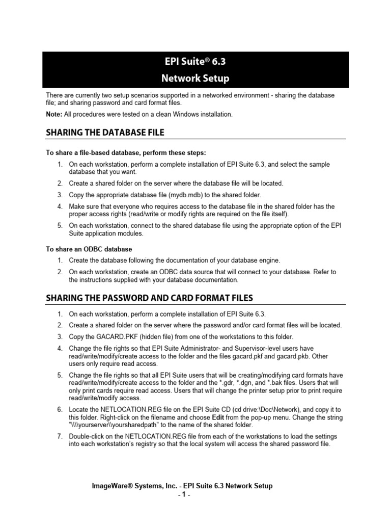 EPI Suite Network Setup | PDF