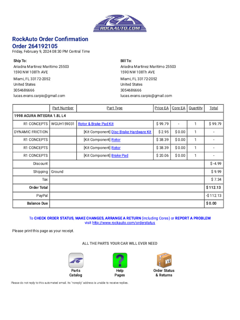 RockAuto Order Confirmation #264192105 | PDF | Mechanical Engineering ...