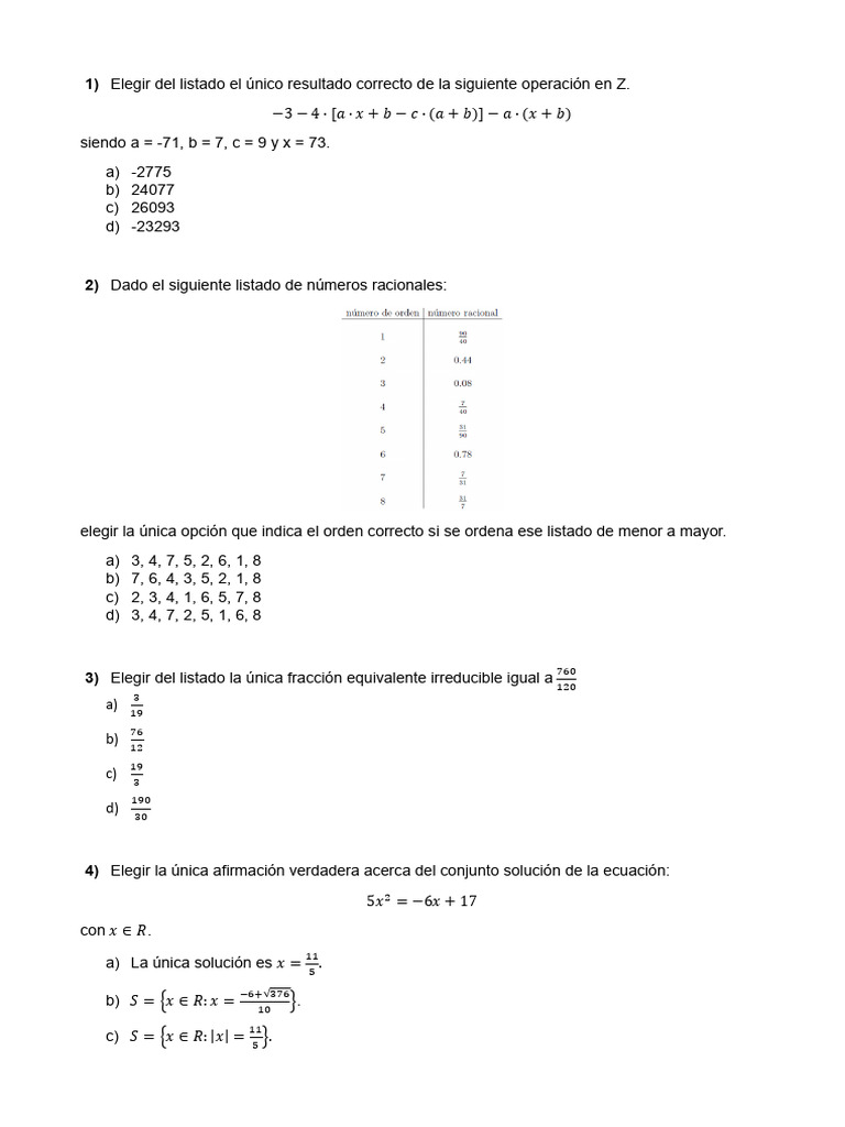 Modelo de Examen Matematica | PDF