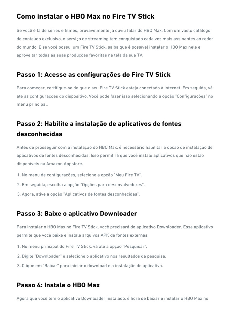 Como Instalar o Hbo Max No Fire TV Stick | PDF