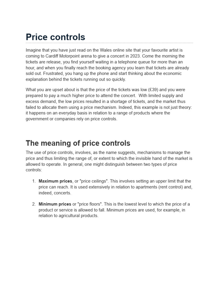 Understanding Price Controls: Ceilings & Floors | PDF | Price Controls ...