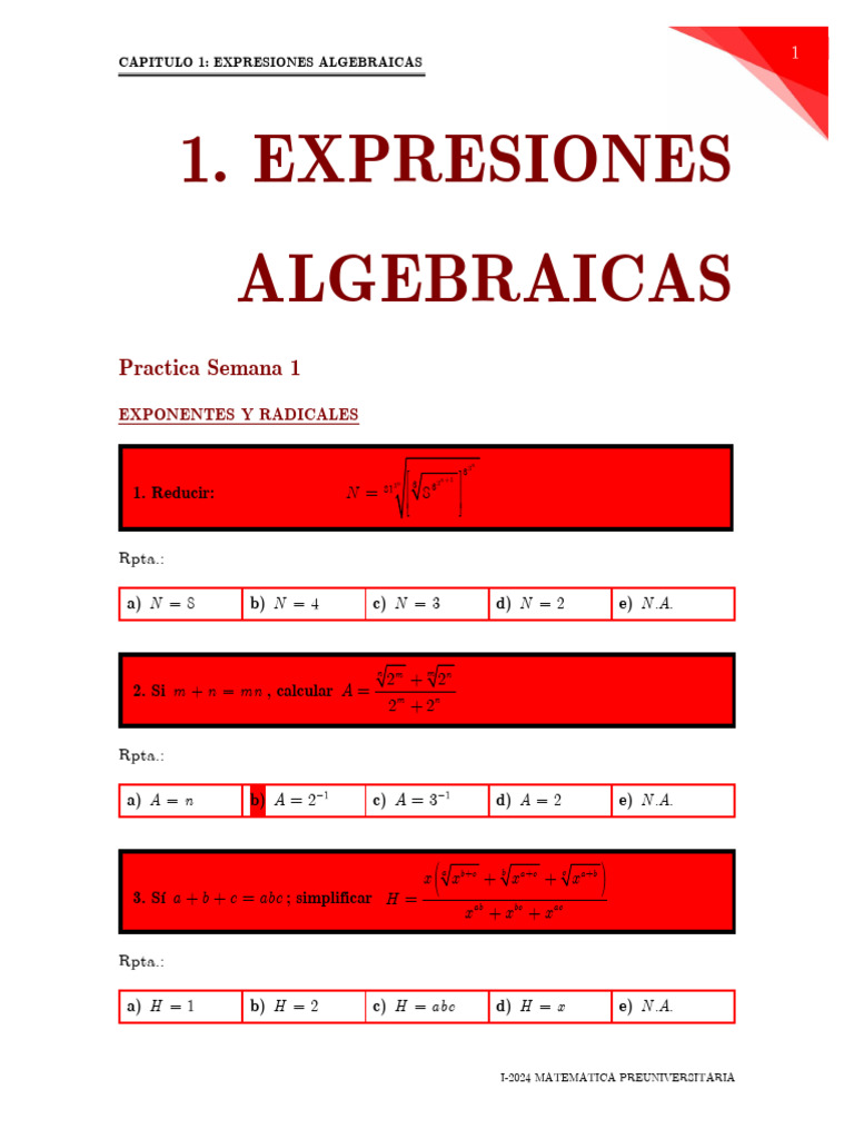Practica Semana 1 Mat I - 2024 | PDF | Matemáticas | Matemáticas De La Computación