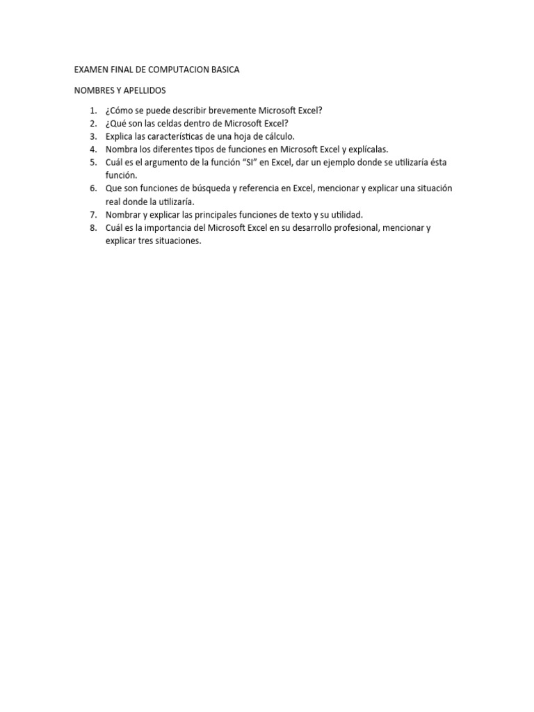 Examen Final de Computacion Basica | PDF