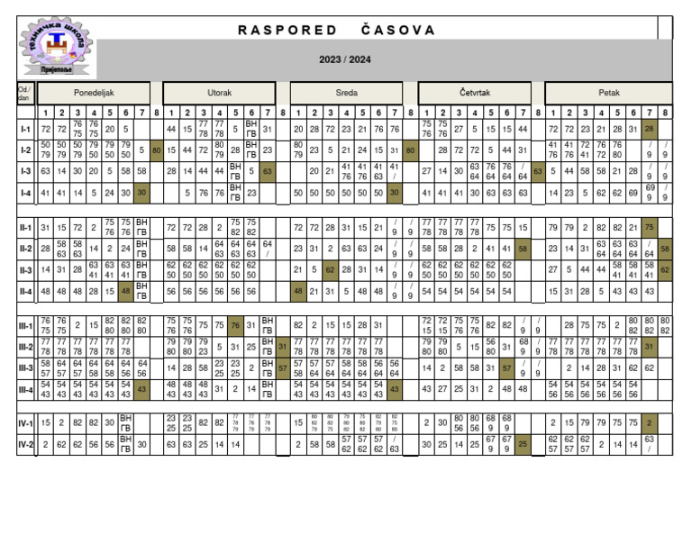 Raspored Casova-Tabela 2023 2024 | PDF
