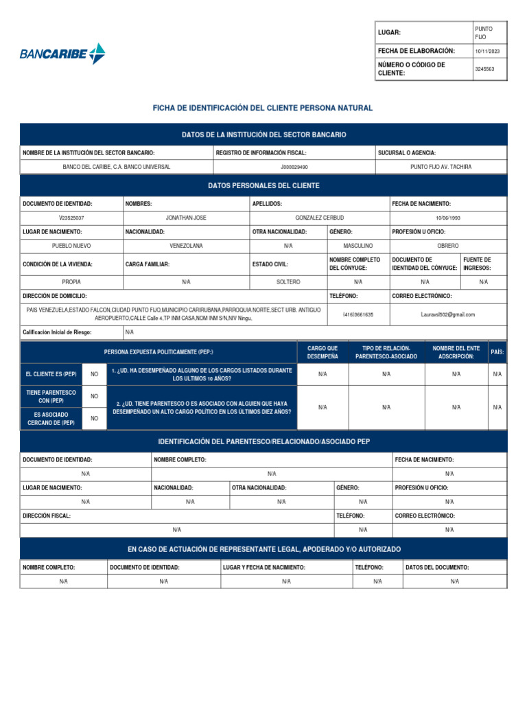Ficha de Cliente | Descargar gratis PDF | Bancos | Venezuela