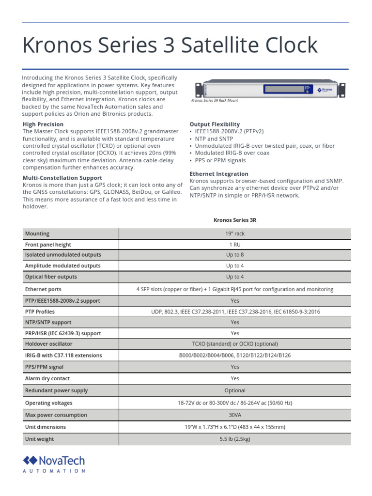 Kronos Series 3 Satellite Clock Datasheet - 010524 | PDF