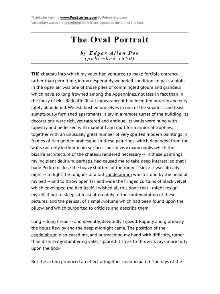 The Oval Portrait by Edgar Allan Poe | PDF | Art | Classics