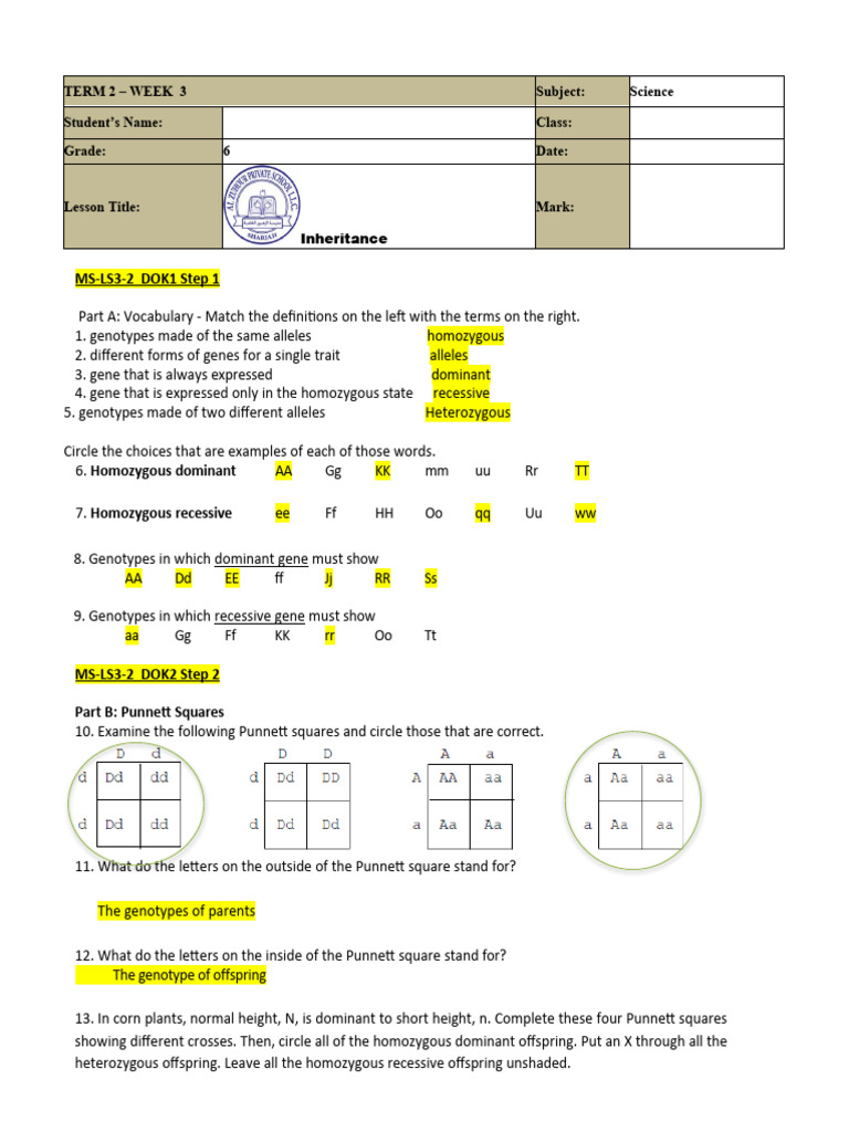 AK WS U3L1 Inheritance FA.. | PDF | Dominance (Genetics) | Genotype