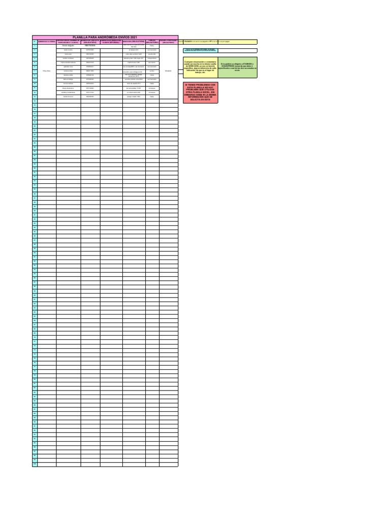 Nueva Planilla para Envíos 2021 | PDF