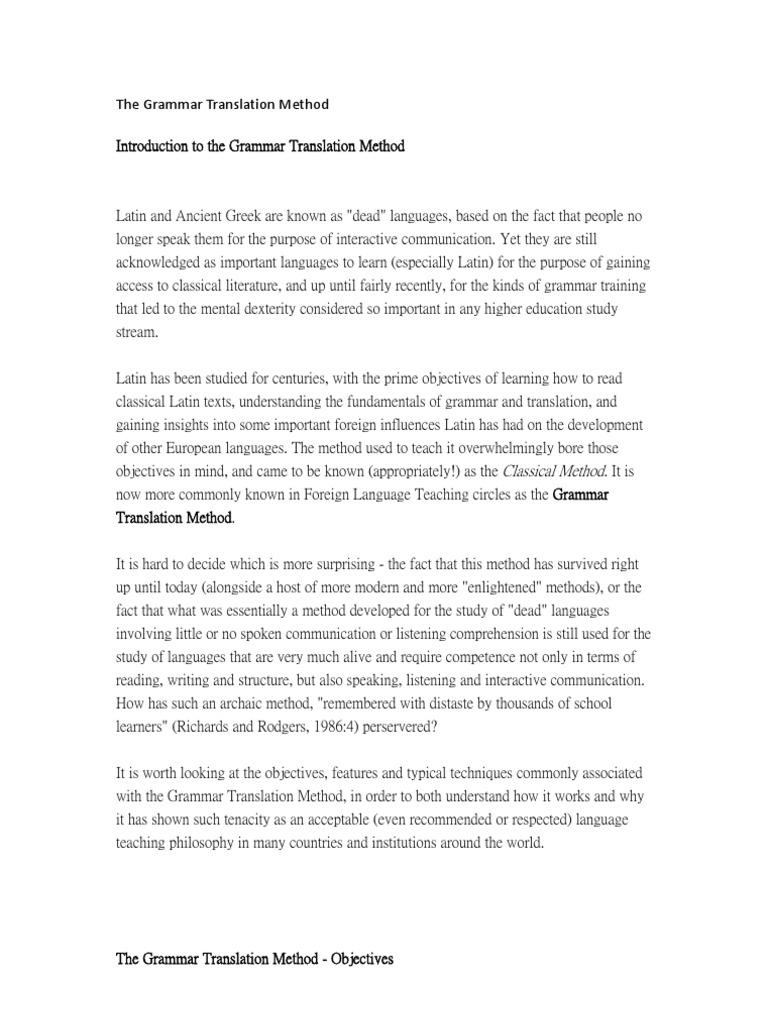 The Grammar Translation Method | PDF | Language Education | Translations