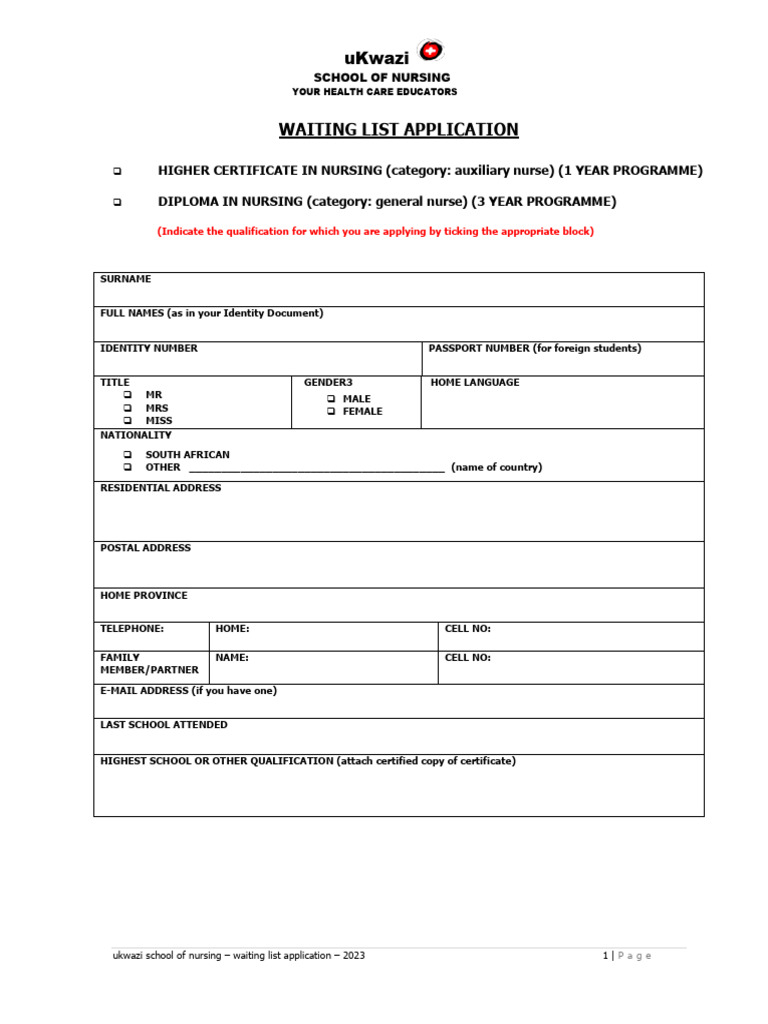10 1 2i WAITING LIST APPLICATION 2024 INTAKE | PDF | Nursing | Health Care