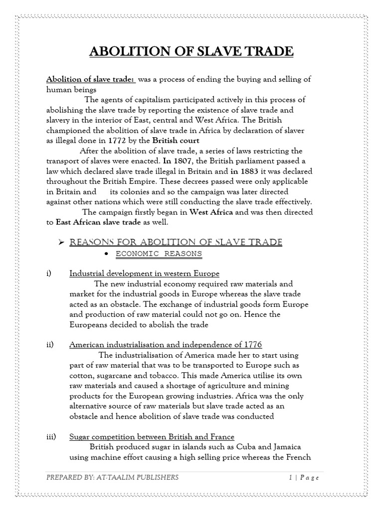 Abolition of Slave Trade | PDF