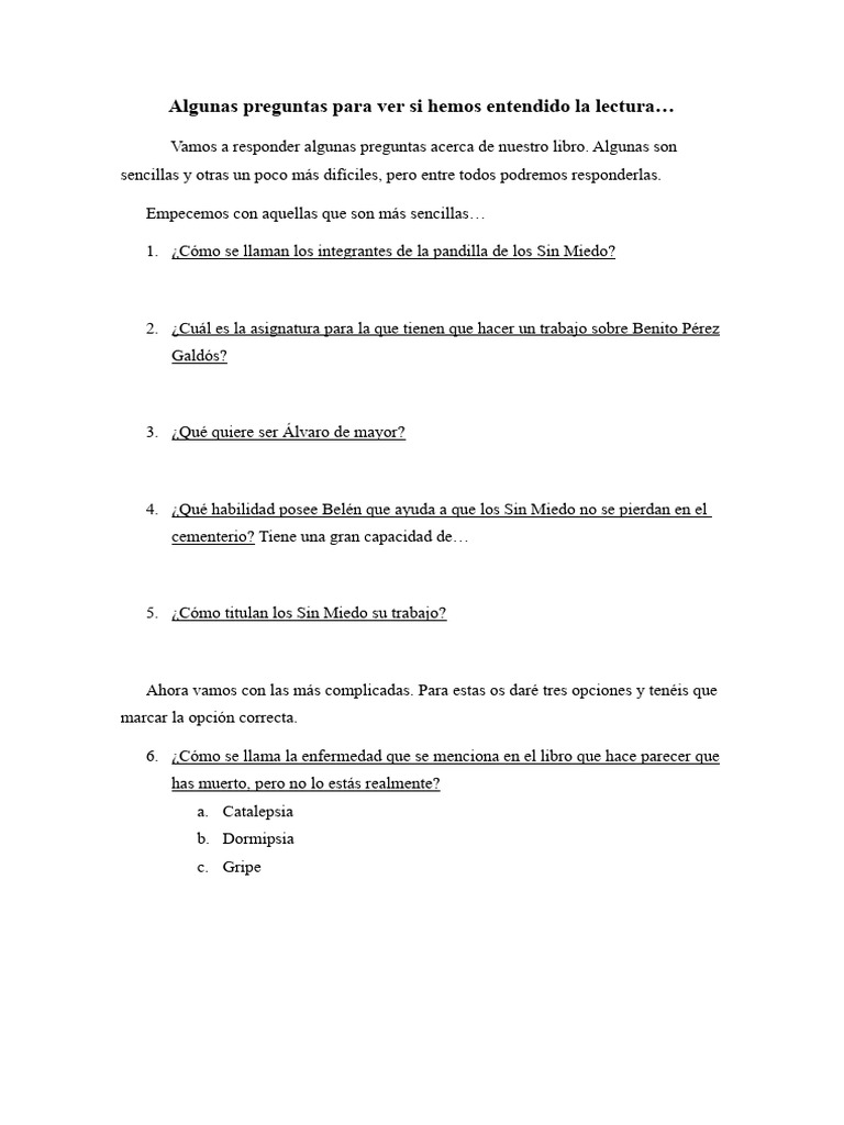 Algunas Preguntas para Ver Si Hemos Entendido La Lectura | PDF