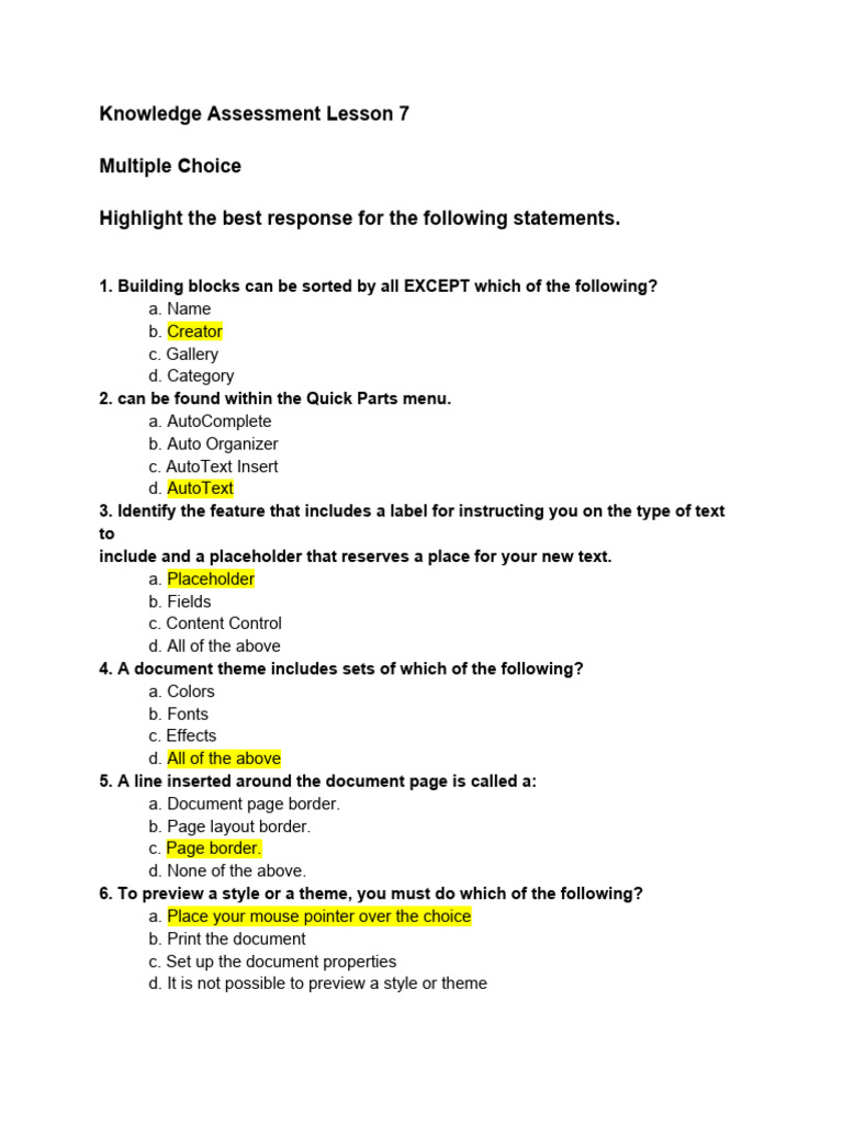 Knowledge Assessment: Word Features Quiz | PDF | Writing | Text