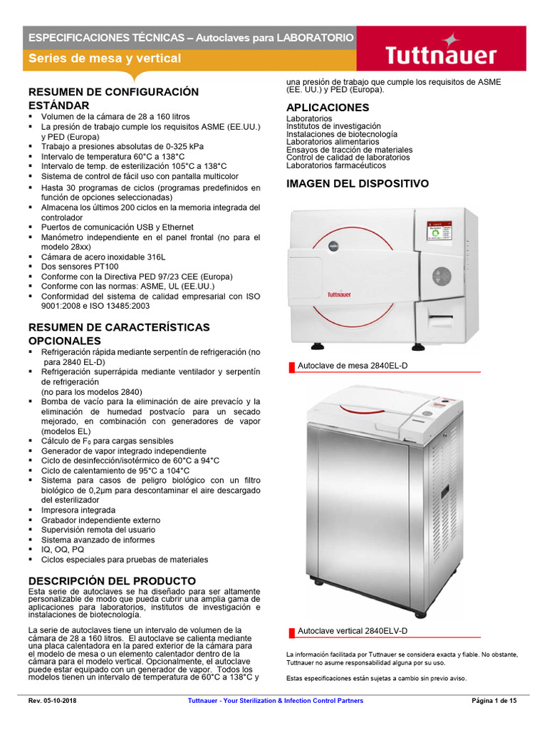 TDS Benchtop and Vertical Laboratory Autoclaves | PDF | Laboratorios
