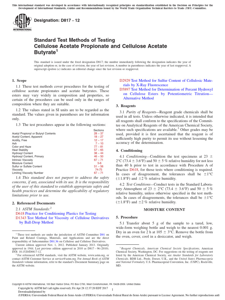 Cellulose Acetate Propionate and Cellulose Acetate Butyrate: Standard ...