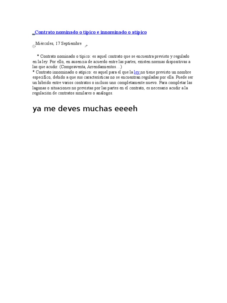 Contrato Nominado o Típico e Innominado o Atípico | PDF