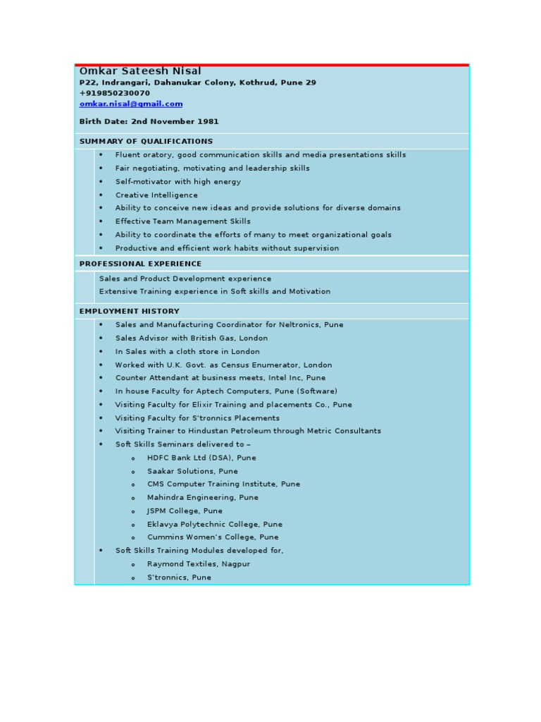RESUME OmkarNisal | PDF | Cognition | Computing And Information Technology