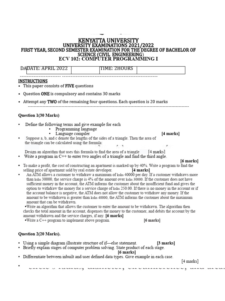 Computer Programming Exam 2022 | PDF | Computer Program | Programming