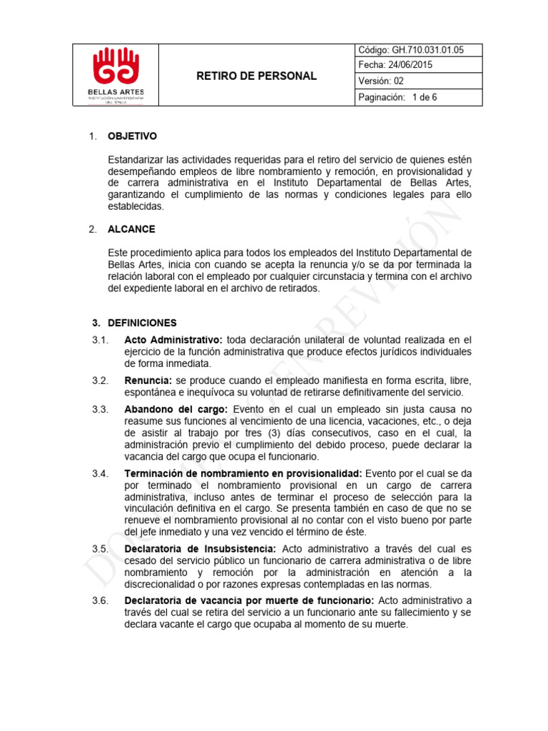 Procedimiento Retiro Personal V2 | PDF | Contabilidad | Servicio Civil