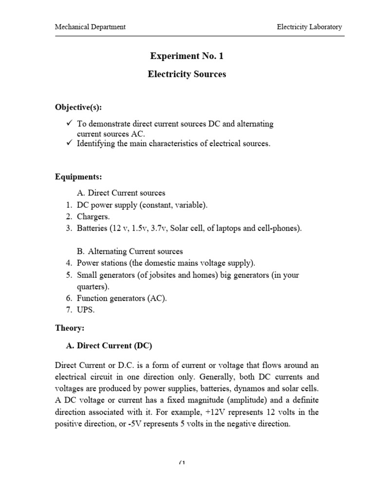 Ex. No. 1 | PDF | Direct Current | Alternating Current Ex. No. 1 | PDF | Direct Current | Alternating Current
