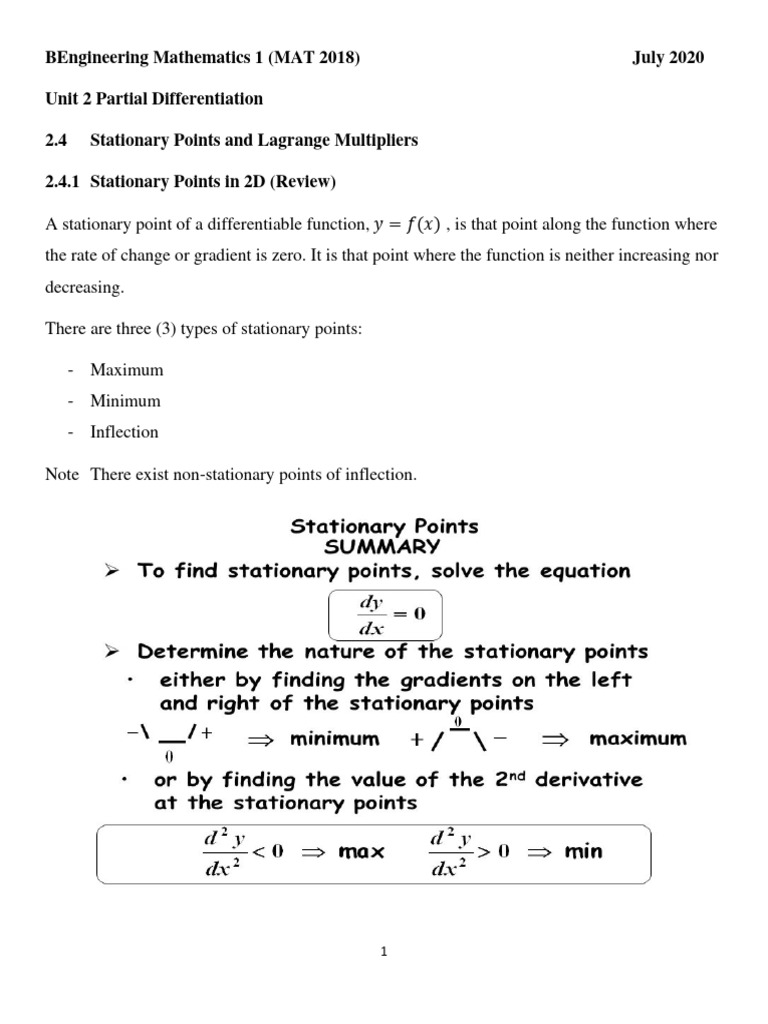 2.4 Stationary Points and Lagrange Multiplier | PDF | Equations ...